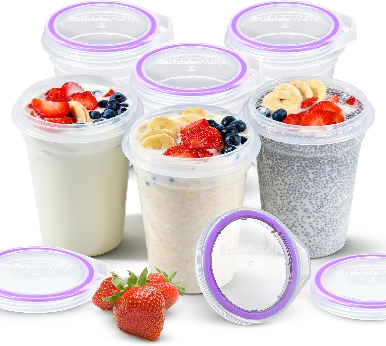 JoyPlus Overnight Oats Containers with Lids Plastic (Purple) - Meal ...