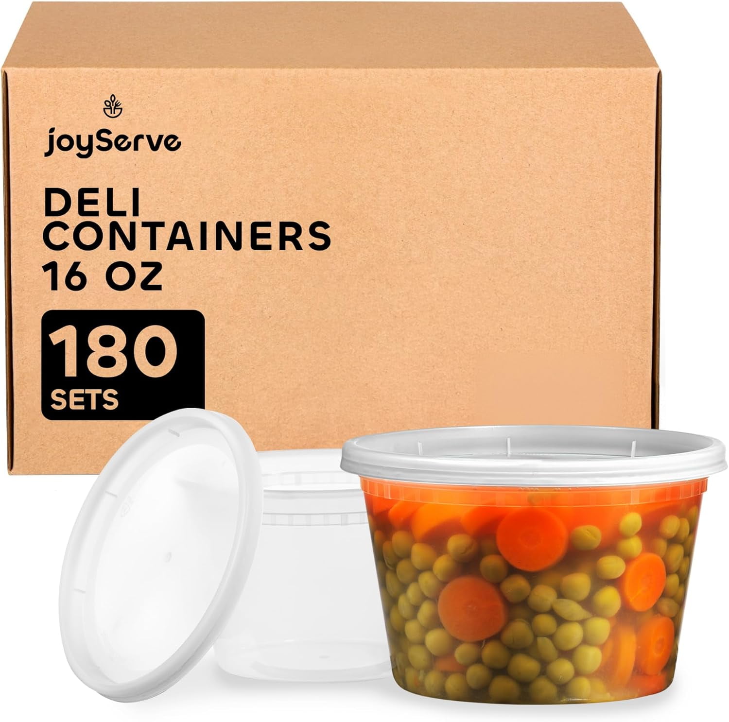 JoyServe 16 Oz Deli Food Containers with Lids - (180 Sets) Airtight ...