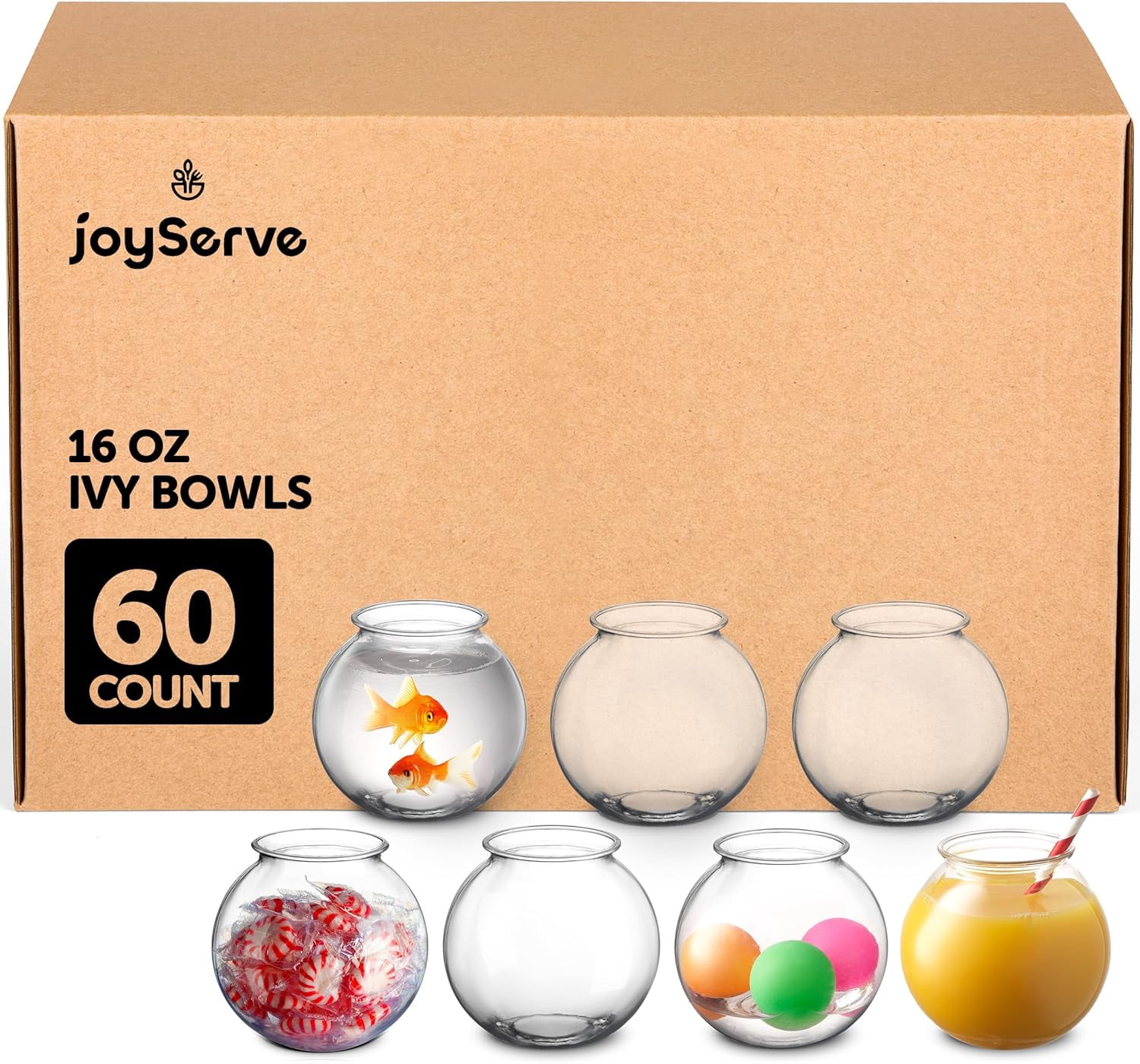 JoyServe 16 Oz Plastic Fish Bowl (60 Pack) 4 Inch Heavy Duty Plastic ...