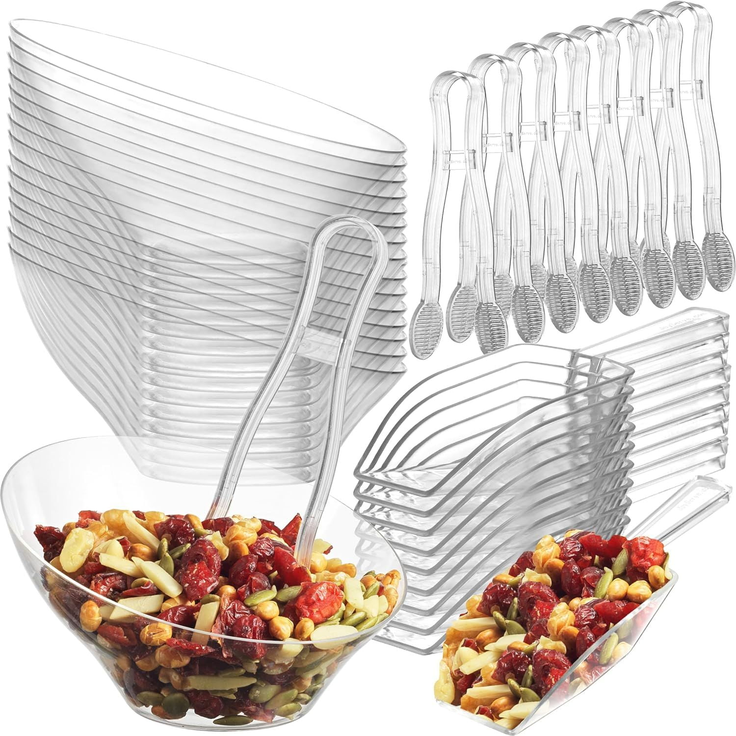 JoyServe 16-Pc 6 Oz Clear Plastic Bowl Set Angled Serving Bowls with 8 ...