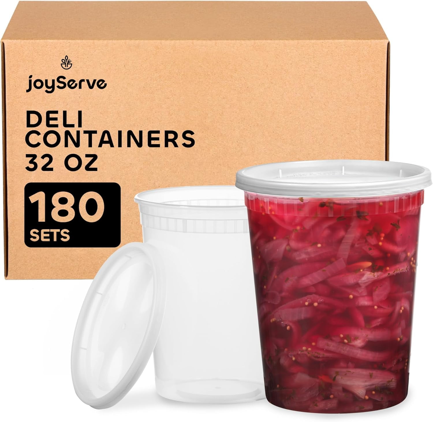 JoyServe 32 Oz Deli Food Containers with Lids - (180 Sets) Quart ...