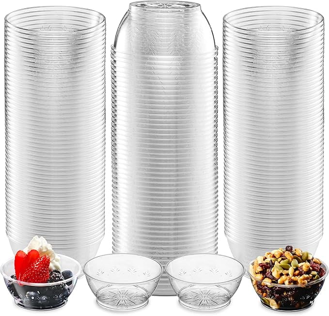 JoyServe Clear Mini Plastic Bowls - (Bulk 100 Pack) 6 Oz Disposable ...
