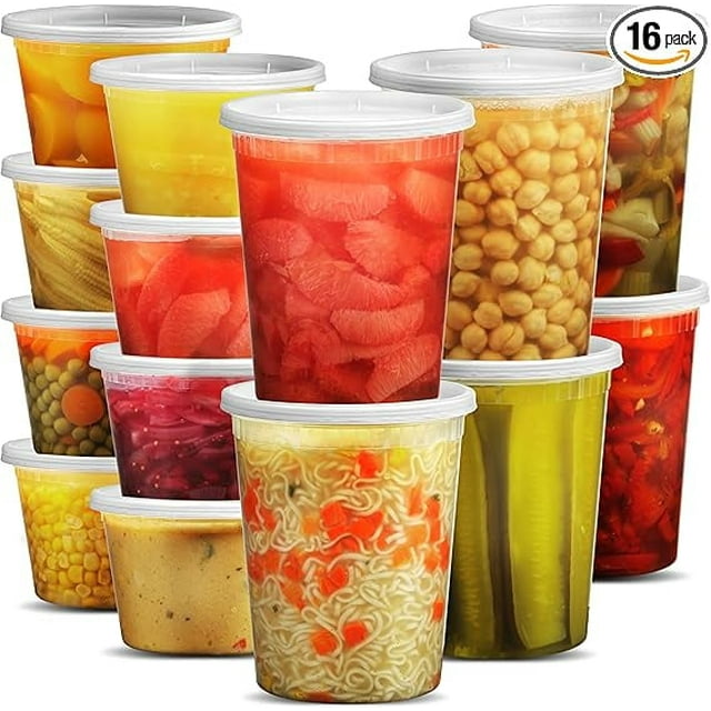 JoyServe Deli Food Containers with Lids - (16 Sets) 8-32 Oz Quart Size ...