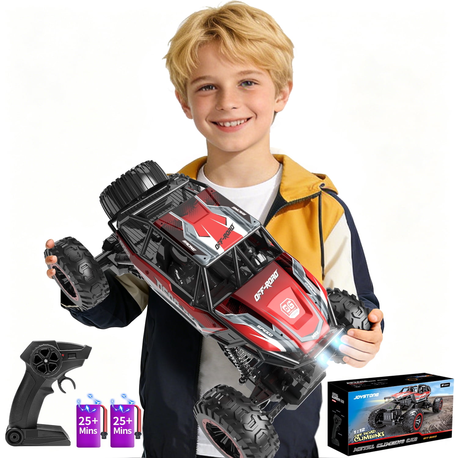 JoyStone 1:12 RC Monster Truck, 4WD Off-Road, Metal Shell, LED Lights ...