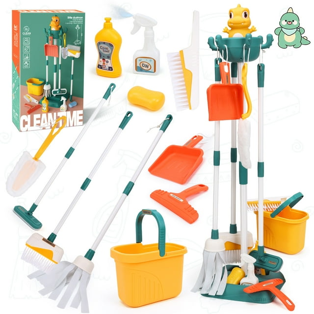 JoyStone 12 Pcs Dinosaur Kids Cleaning Set, Pretend Play Kit, Broom and ...