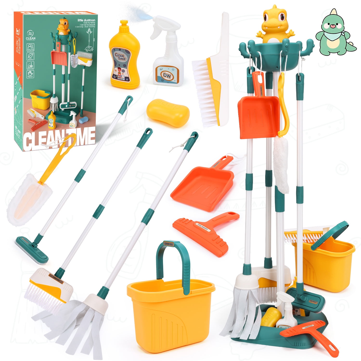 JoyStone 12 Pcs Dinosaur Kids Cleaning Set, Pretend Play Kit, Broom and ...