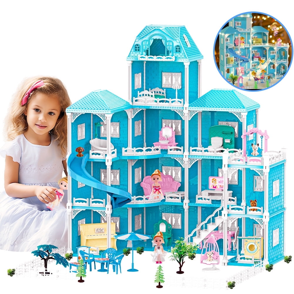 JoyStone 12 Rooms Dollhouse with Lights, 4-Story Huge Doll House with 4 ...