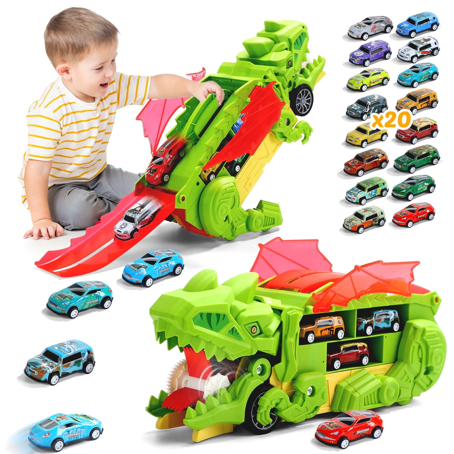 JoyStone Dinosaur Toy Cars (12Pcs) for 3 Year Old Boys & Girls, T-Rex ...