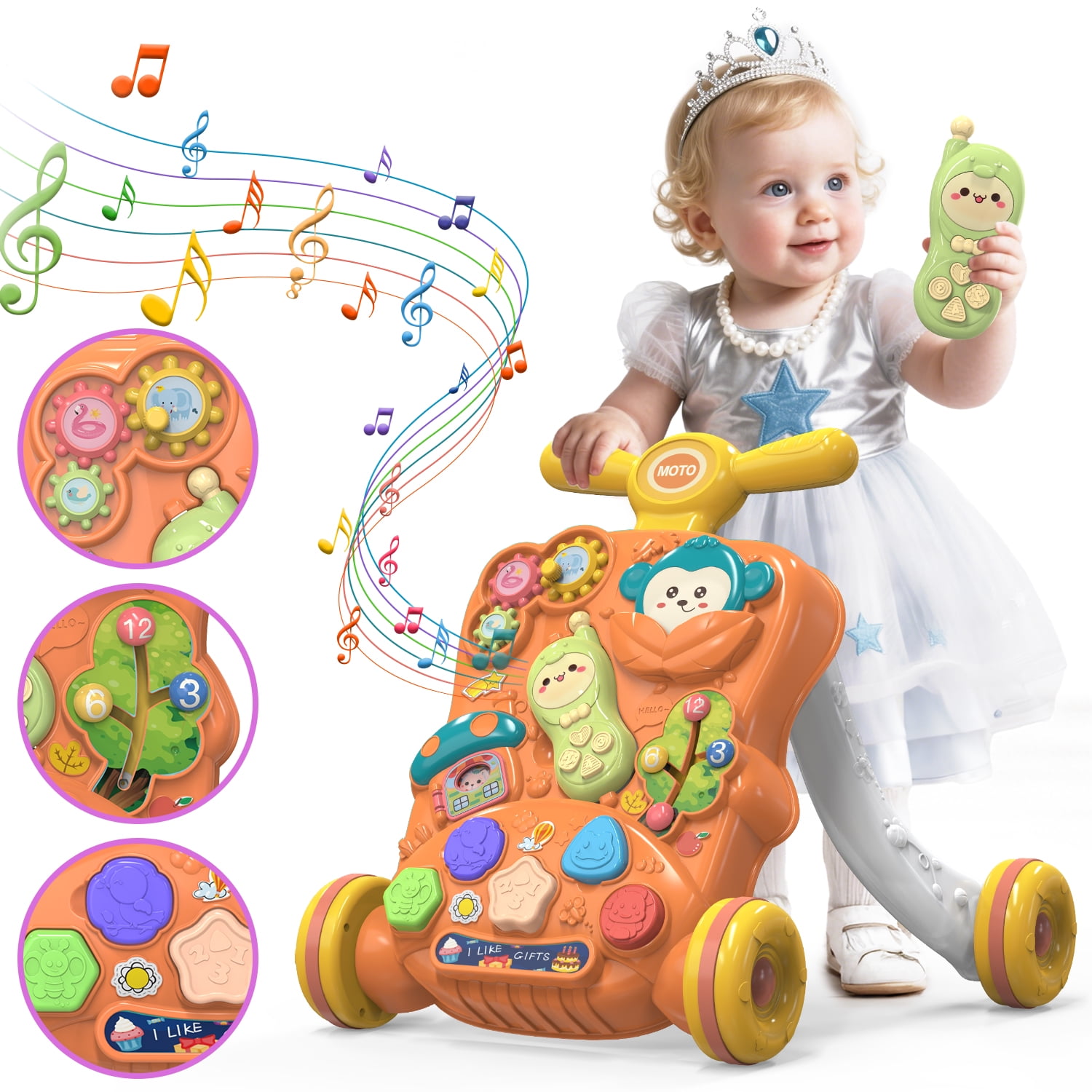 JoyStone Baby Push Walkers Kids Activity Center Lights Music Learning Toy for Infants Boys Girls ...