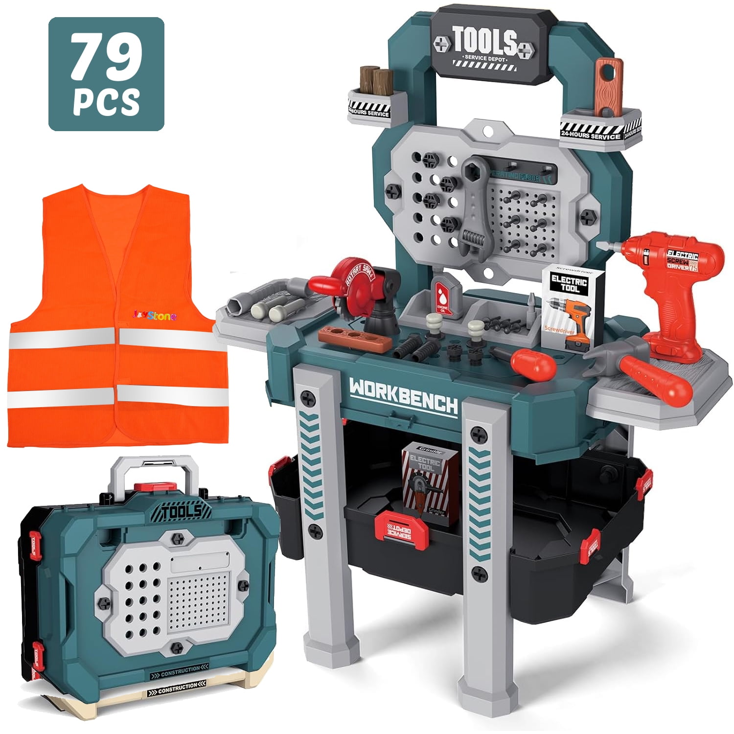 JoyStone 2 in 1 Kids Tool Bench Set,79 PCS Pretend Play Tool Bench for ...