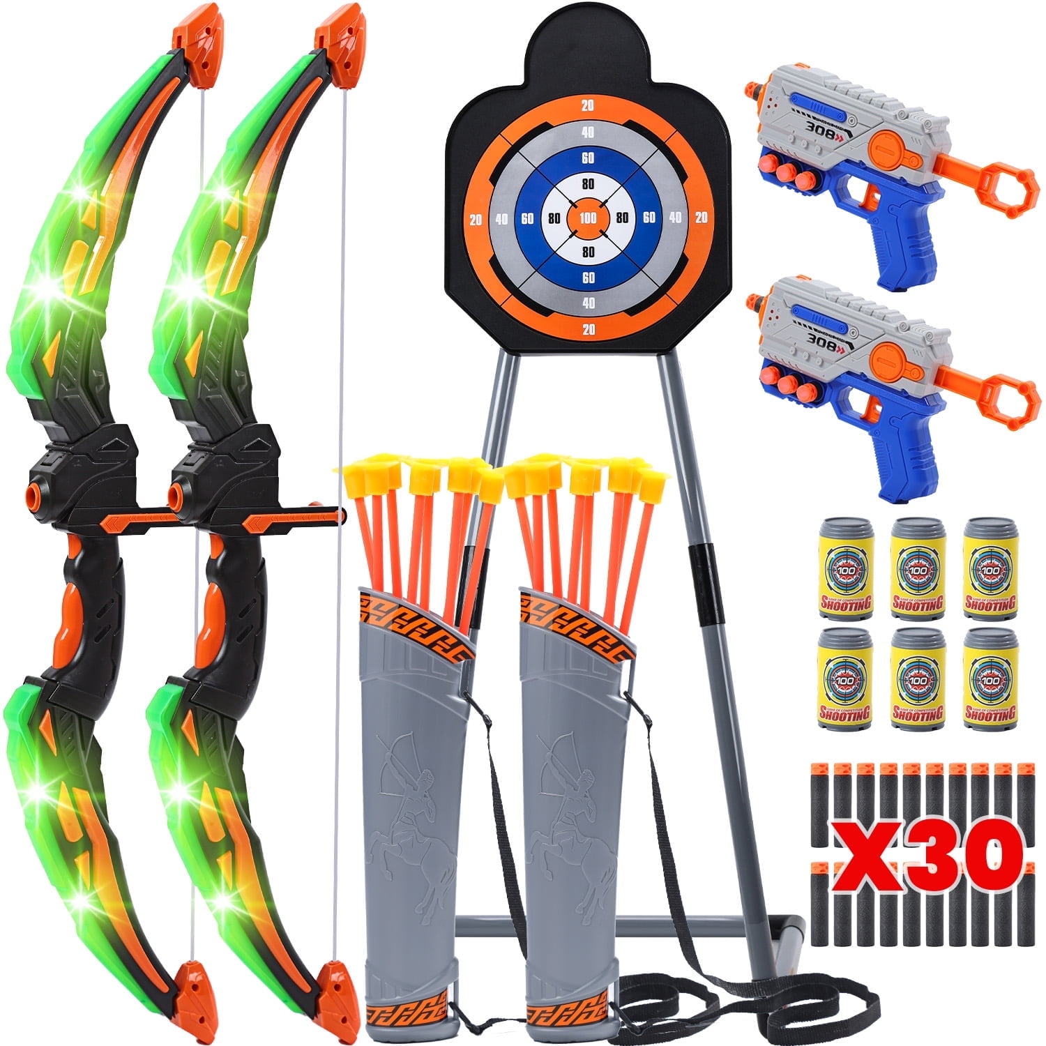 JoyStone 2 Pack Bow and Arrow Sets Kids, LED Light Up Archery Set with ...