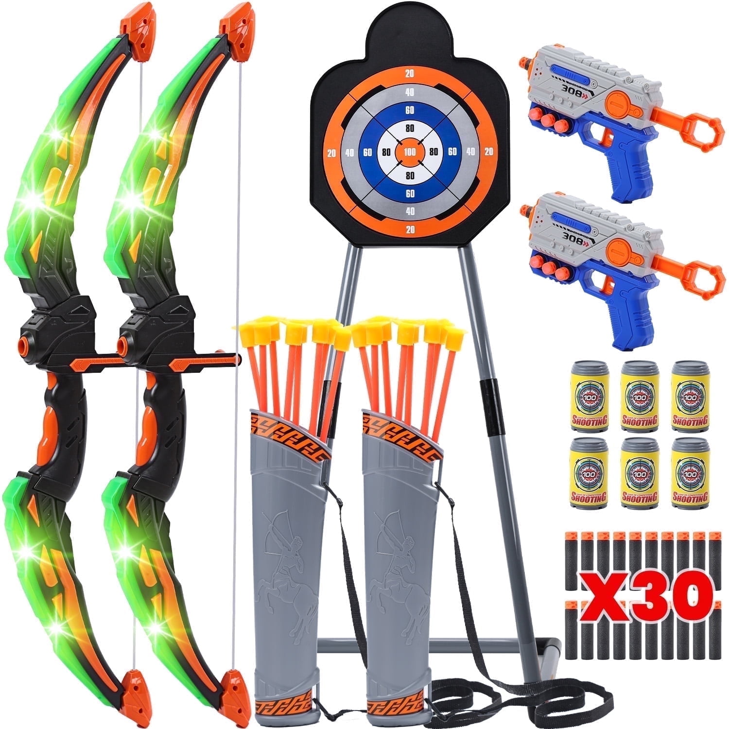 JoyStone Kids Bow and Arrow Set, 2 Pack LED Archery Toys, Indoor ...