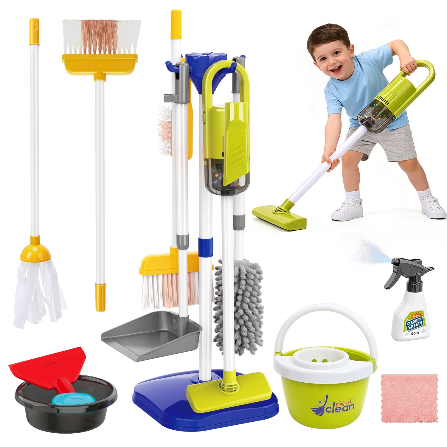 JoyStone Kids Cleaning Set 22 Pieces Role Play Toy with Broom Mop ...