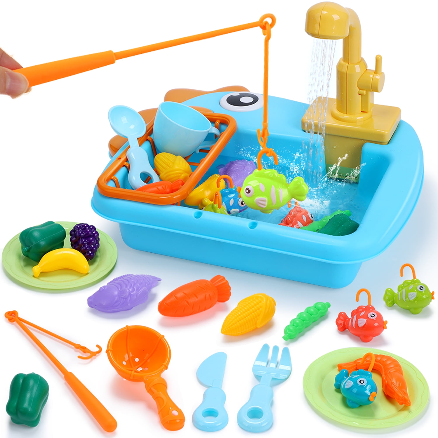JoyStone 24 PCS Dinosaur Kitchen Playset, Electronic Sink with Running ...