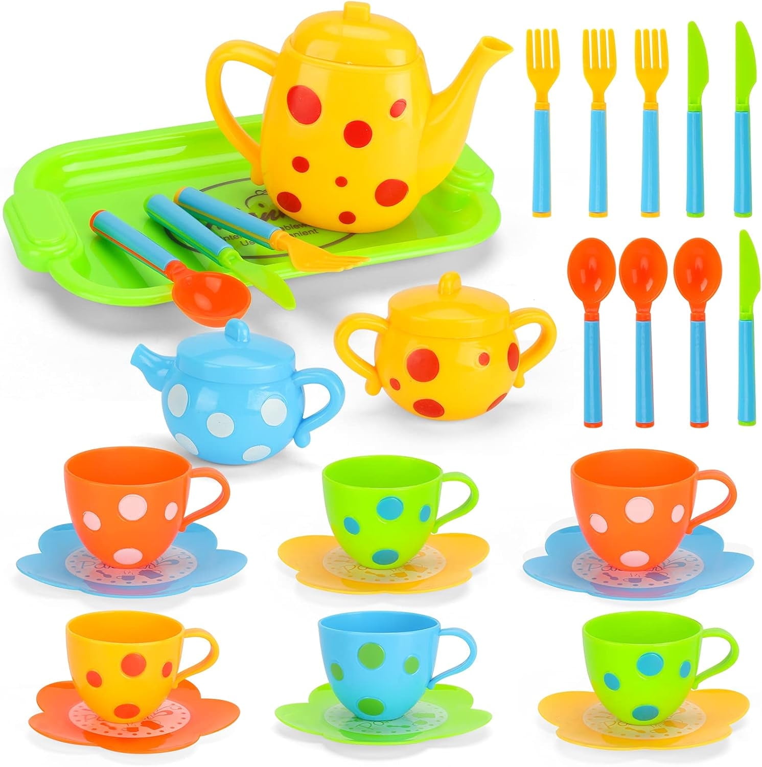 JoyStone 28 PCS Pretend Play Tea Toy Set, Kids Plastic Afternoon Tea ...