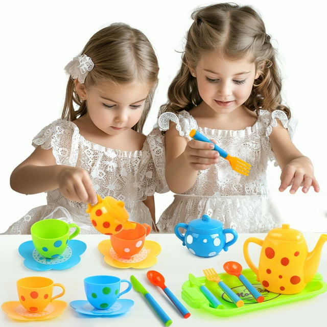 JoyStone 28 PCS Pretend Play Tea Toy Set, Kids Plastic Afternoon Tea ...