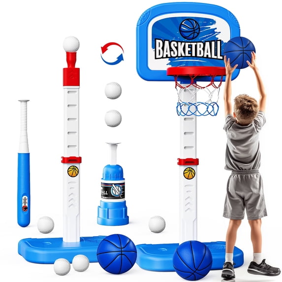 JoyStone 3 in 1 Kids Basketball Hoop and T Ball Set for Kids with ...