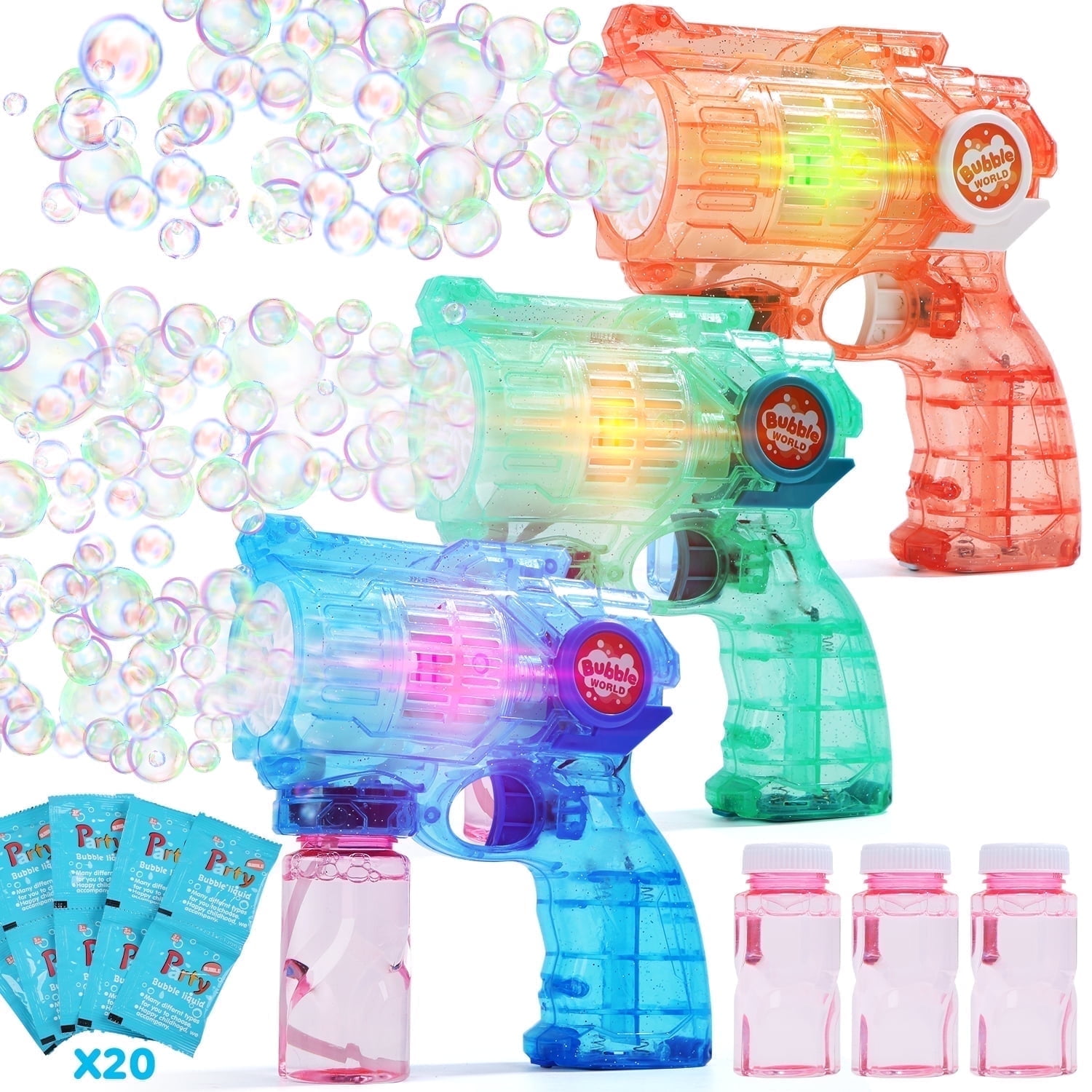 JoyStone 3 Pack Bubble Gun Machine for Kids, Automatic Light Up Bubble ...