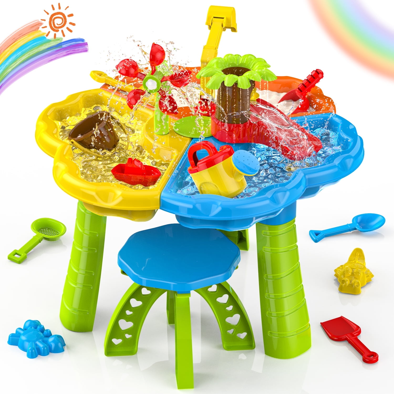 JoyStone Kids 3 in 1 Sand Water Table, 37PCS Sandbox Activity Play ...