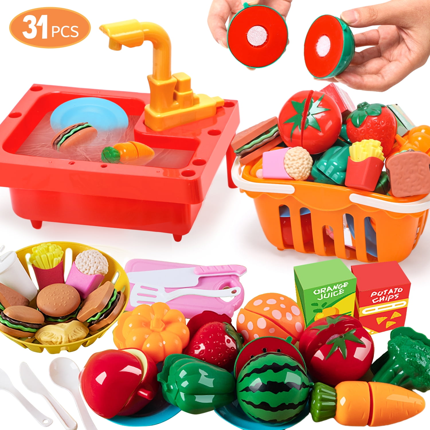 JoyStone 31PCS Cutting Play Food Sets for Kids, Pretend Play Kitchen ...