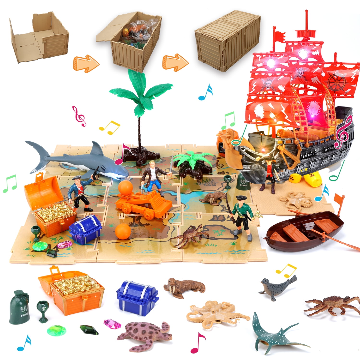 JoyStone 33 PCS Light and Sound Pirate Action Figure Toy Set with Map ...