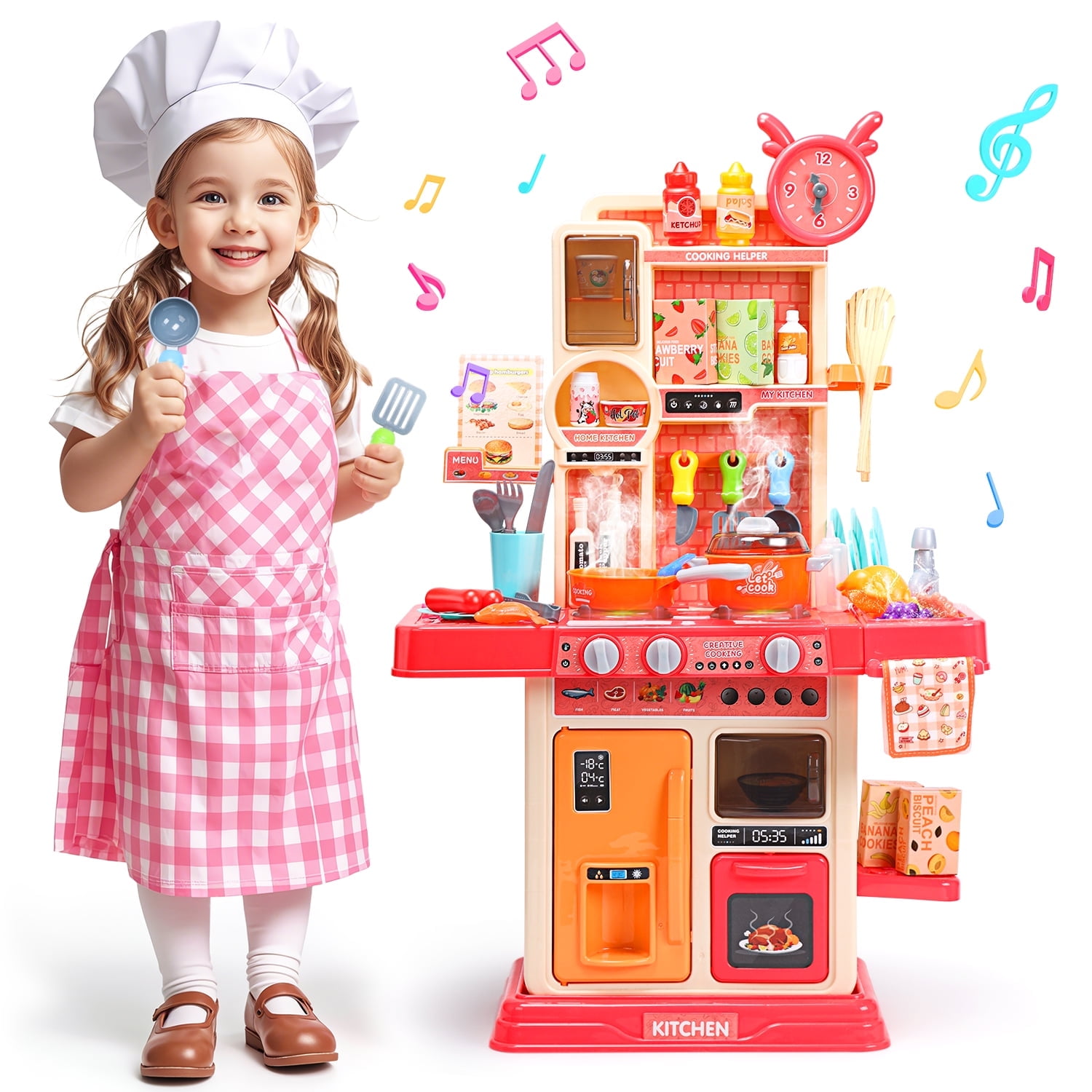 JoyStone 45PCS Kids Kitchen Playset,Play Kitchen Toy with Realistic ...