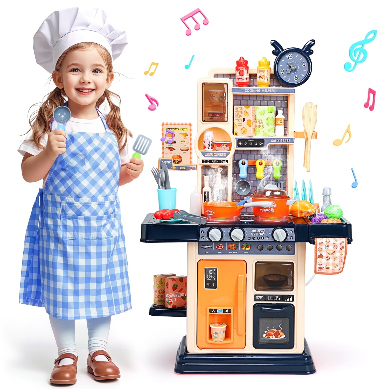 JoyStone 45PCS Kids Kitchen Playset,Play Kitchen Toy with Realistic ...