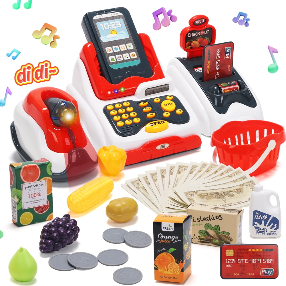 JoyStone 33PCS Pretend Play Smart Cash Register Toy with Checkout ...