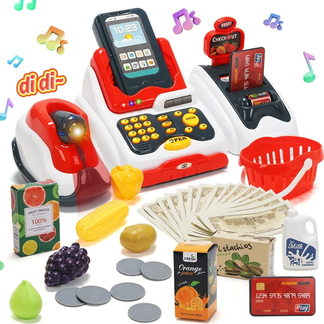 JoyStone 33PCS Pretend Play Smart Cash Register Toy with Checkout ...