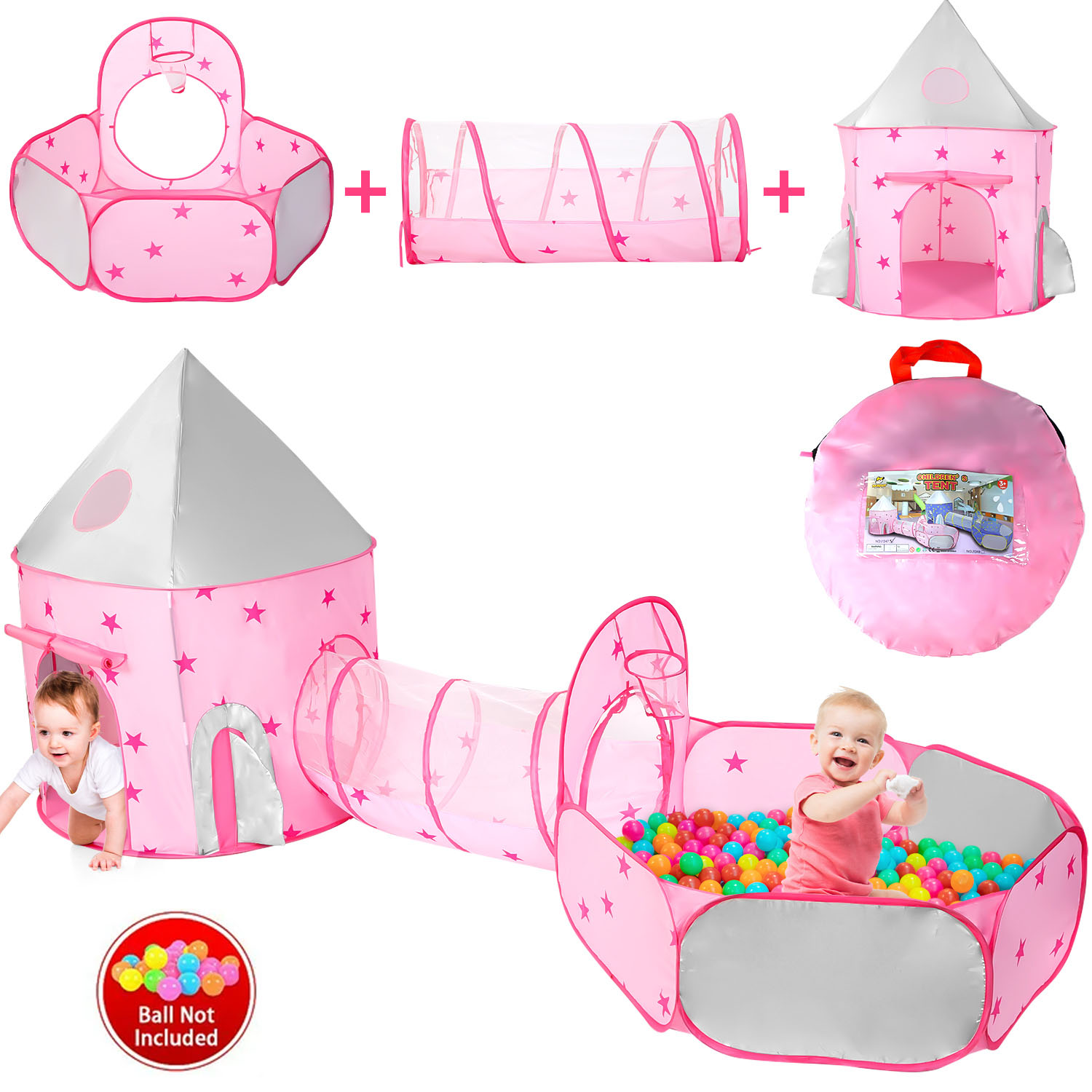 BEAURE Foldable Kiddie Ball Pit with Basketball Hoop, Portable Play ...