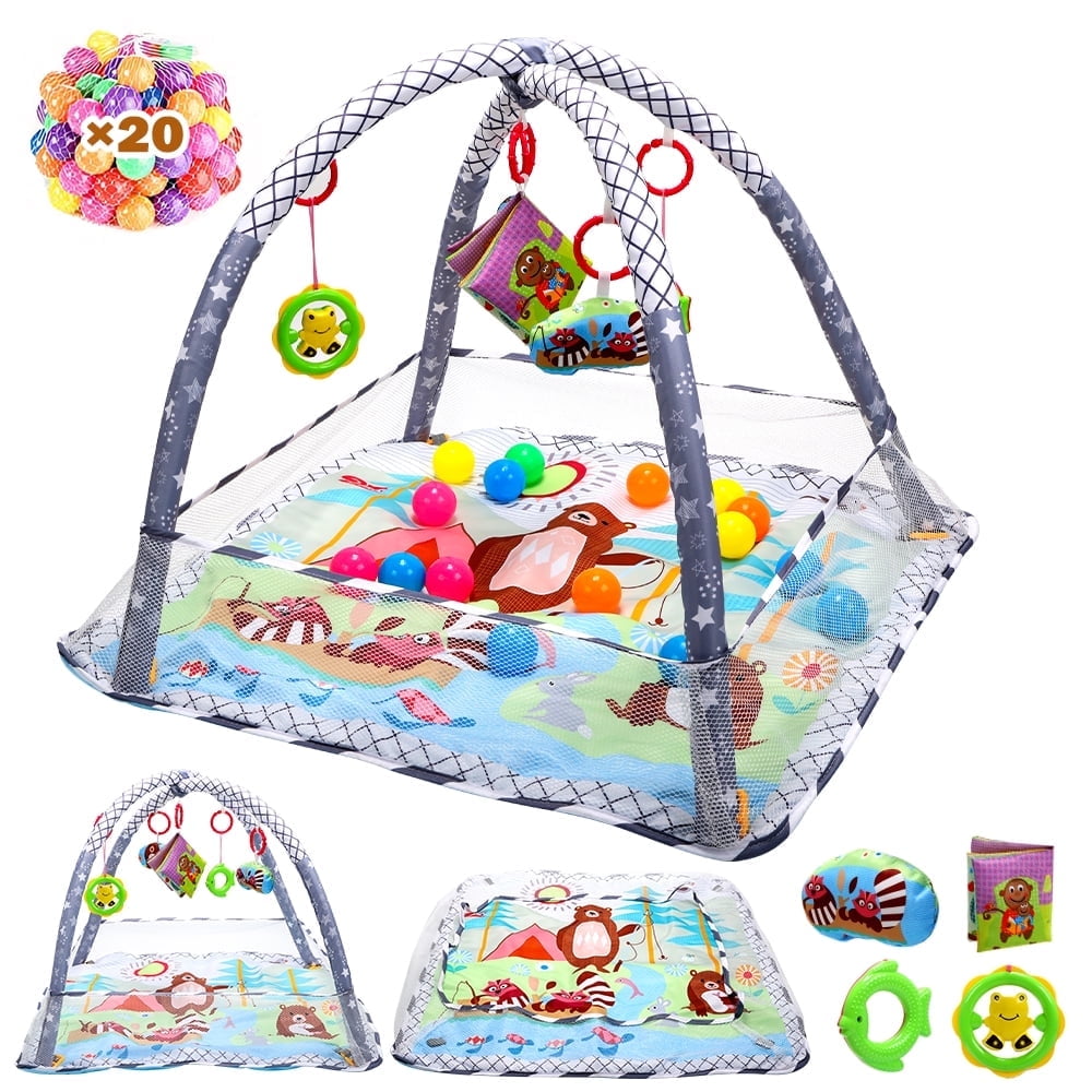 JoyStone 4 in 1 Baby Activity Play Mat, Sensory Tummy Time Toy, with 20 ...