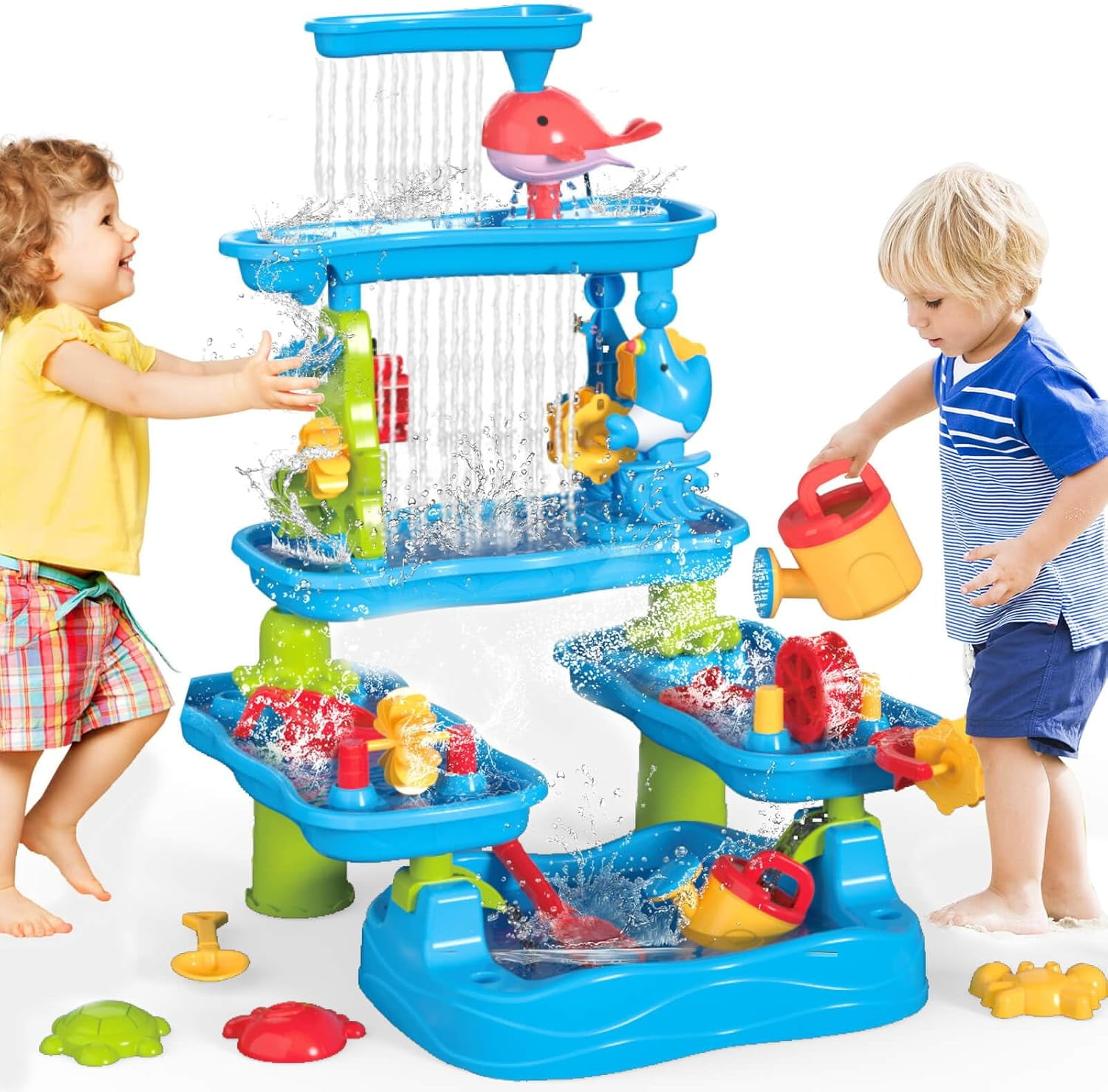 JoyStone 4 in 1 Kids Sand Water Table, 39PCS Sandbox Activity Play ...