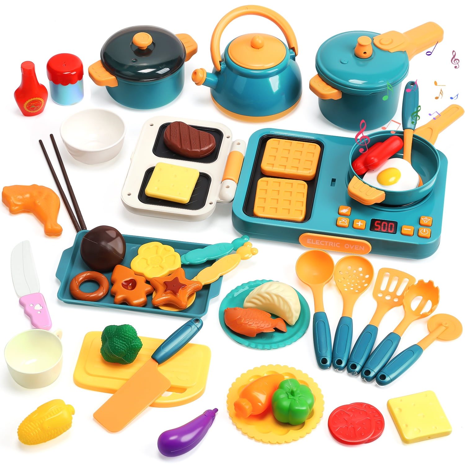JoyStone 46Pcs Kids Pretend Play Kitchen Accessories Playset with Light ...