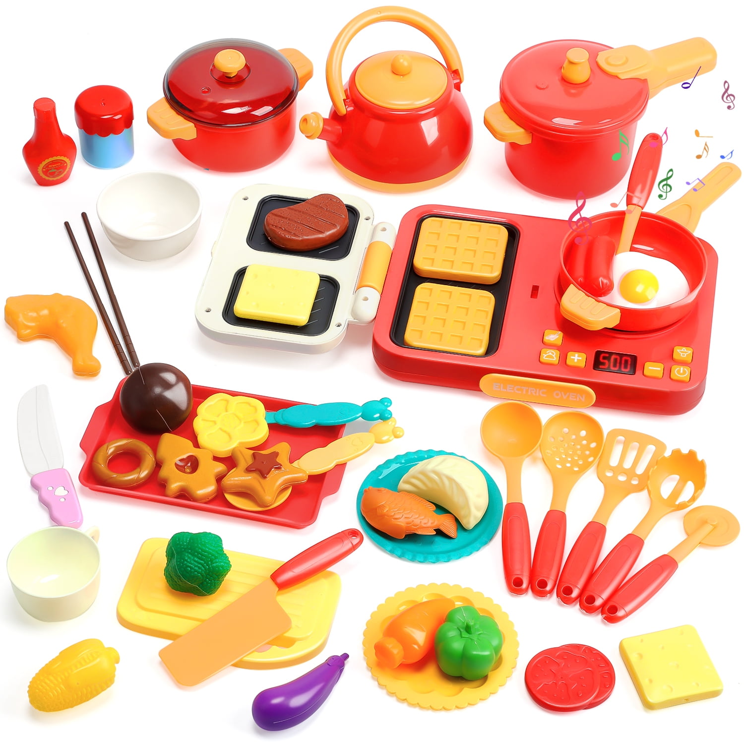 JoyStone 46Pcs Kids Pretend Play Kitchen Accessories Playset with Light ...