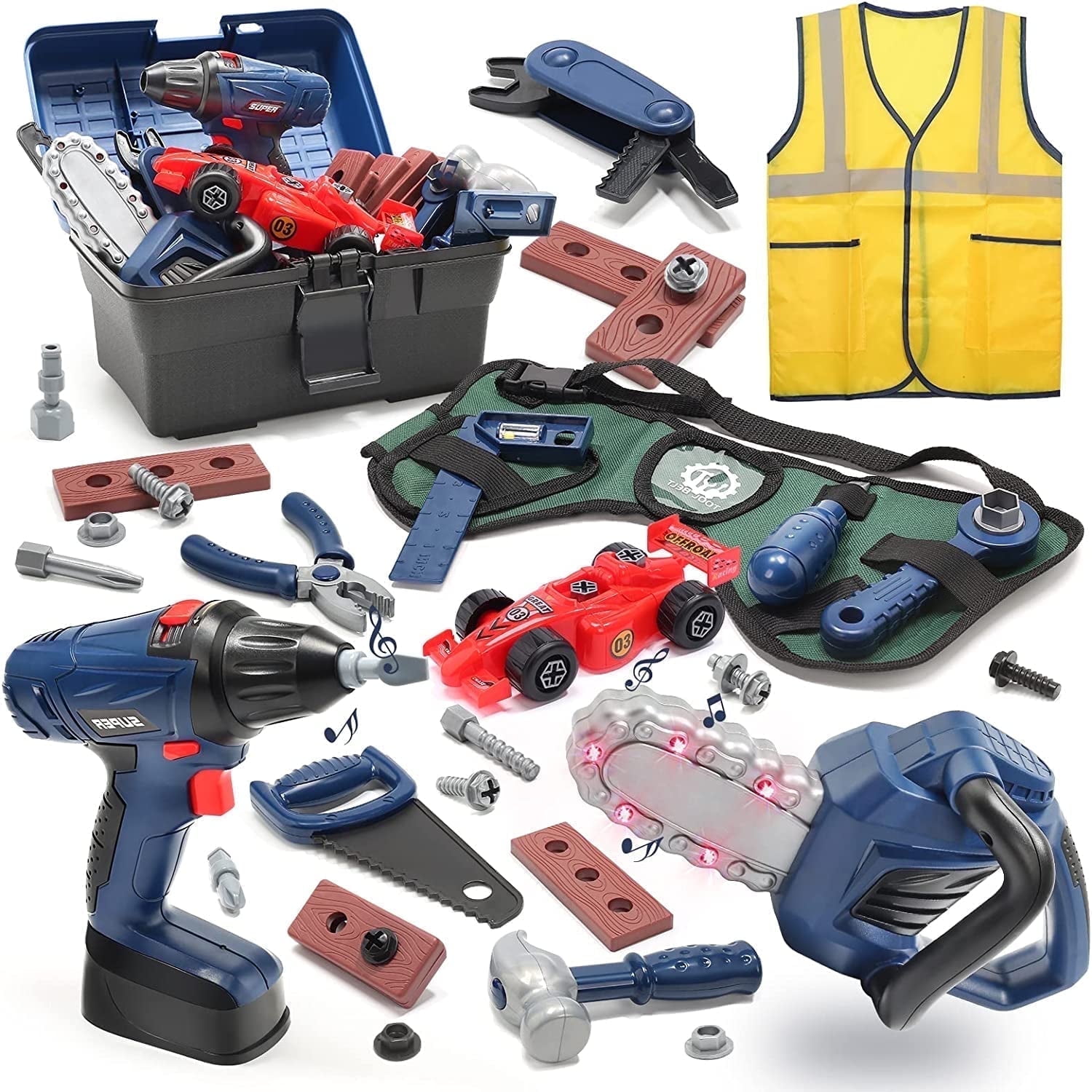 JoyStone 47 PCS Children's ToolBox with Electric Drill, Power Saw Toy ...