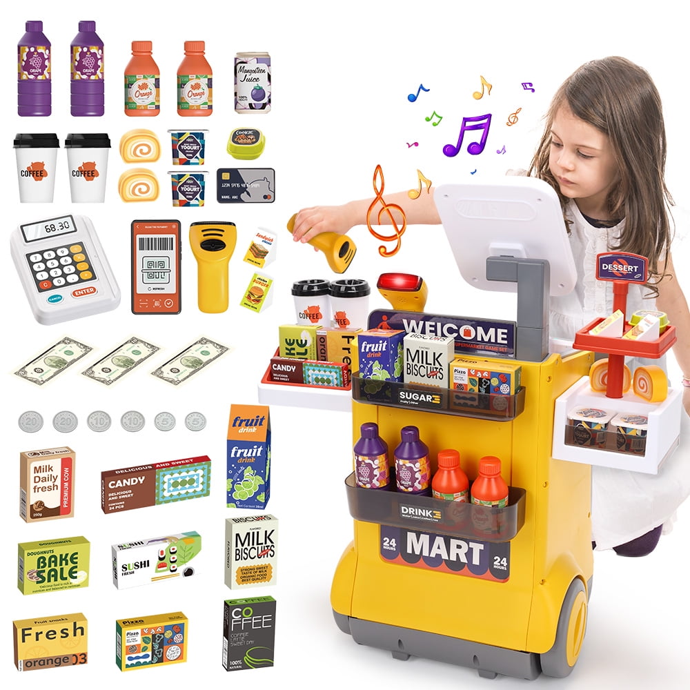 JoyStone 48PCS Pretend Play Cash Register Toy with Light and Sound ...