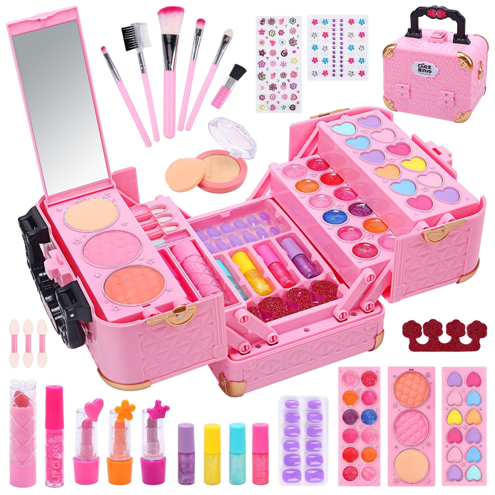 JoyStone 62Pcs Kids Washable Makeup Kit, Pretend Play Makeup Sets for ...