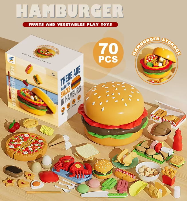JoyStone 70PCS Pretend Play Food Cutting Toy Set for Kids, Giant Burger ...