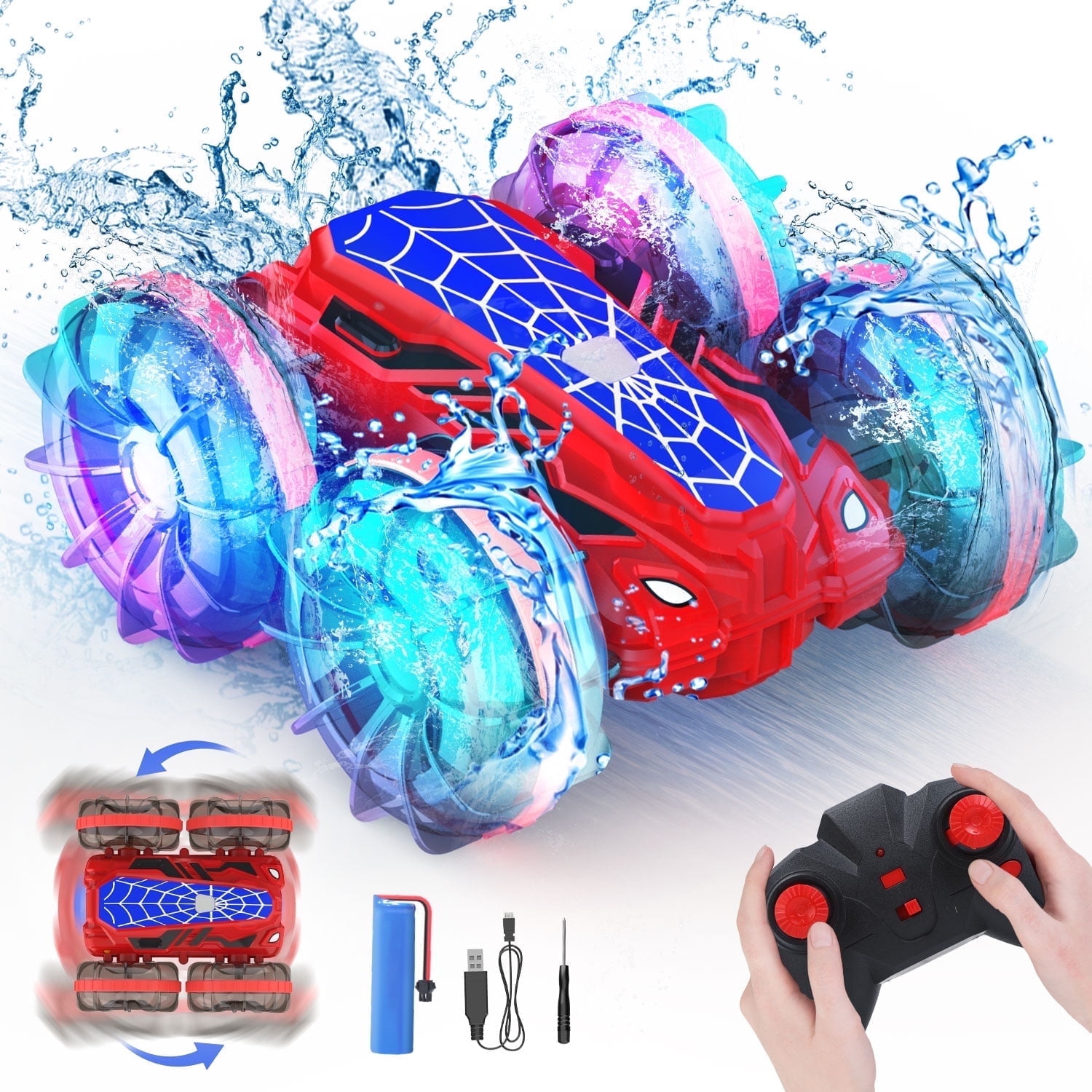 JoyStone Amphibious Remote Control Car Boat with LED Lights, 4WD RC ...