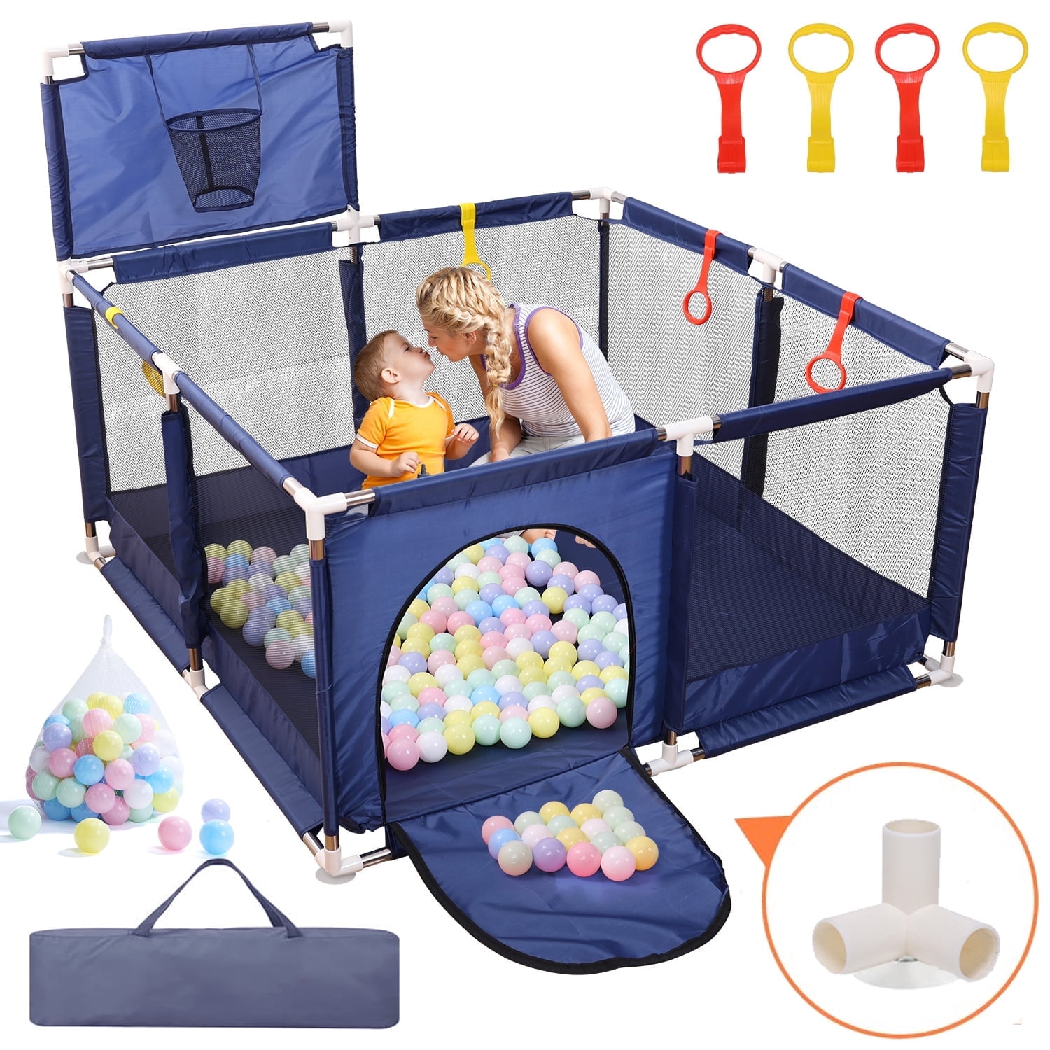 JoyStone 50x50 inch Play Yard Set with 30 Ocean Balls, Breathable Mesh & Hoop, Blue - Walmart.com