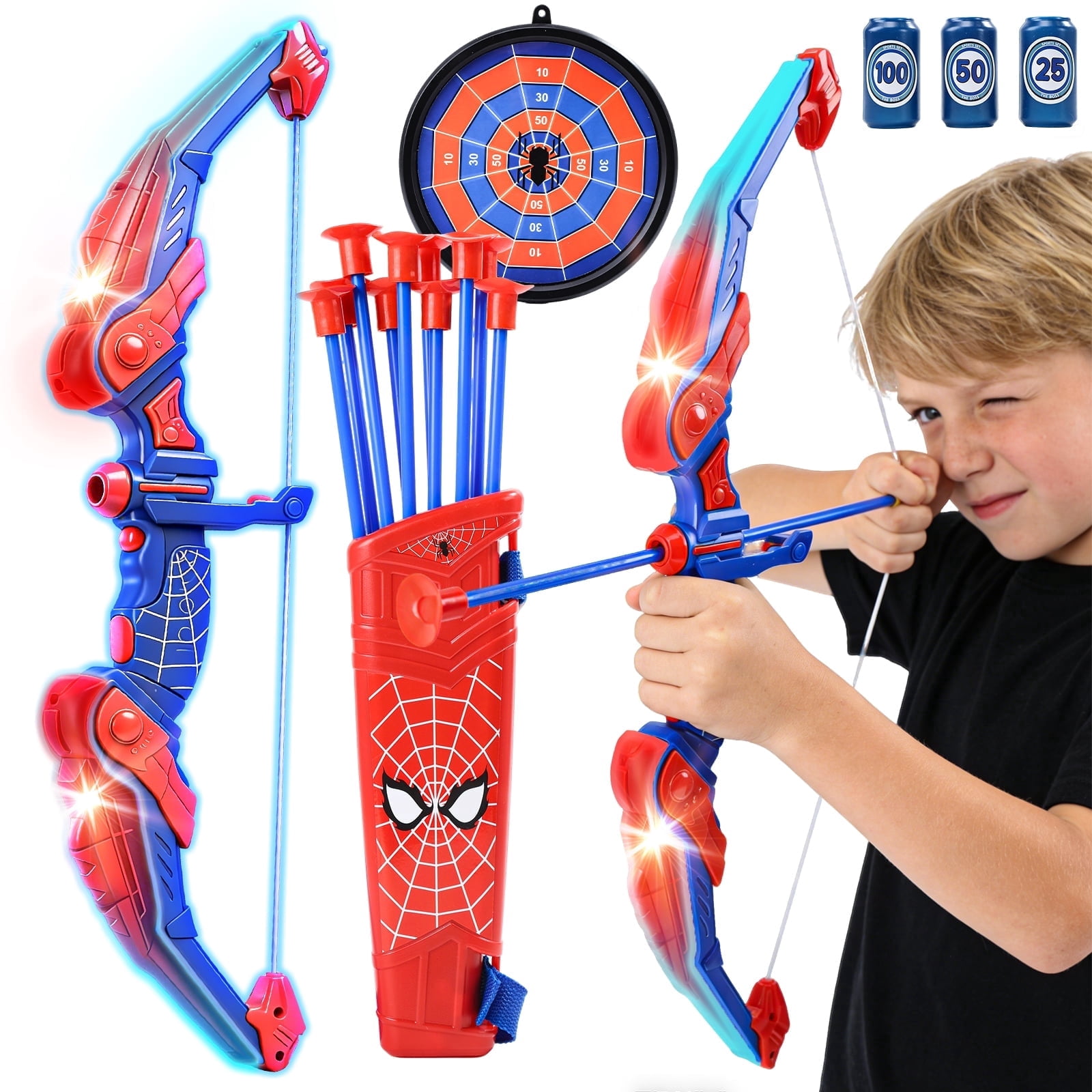 JoyStone LED Light Up Bow and Arrow Set for Kids, 8 Suction Cup Arrows ...