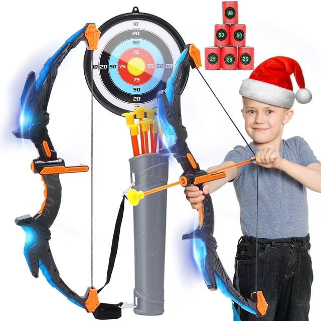 JoyStone Blue Kids Play Bow and Arrow Set - LED Light up Archery Toy ...