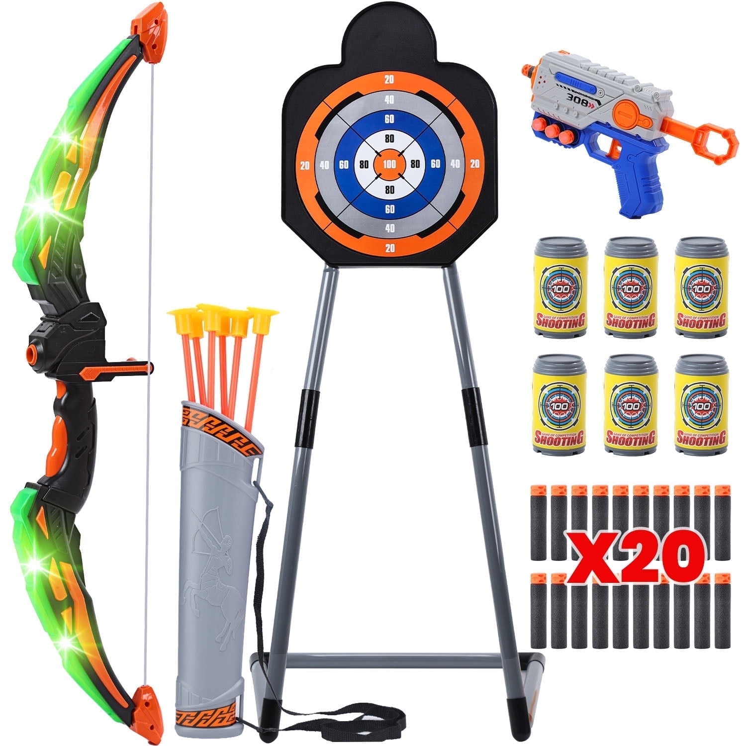 JoyStone Bow and Arrow Toy Set, LED Light, 6 Suction Cup Arrows ...