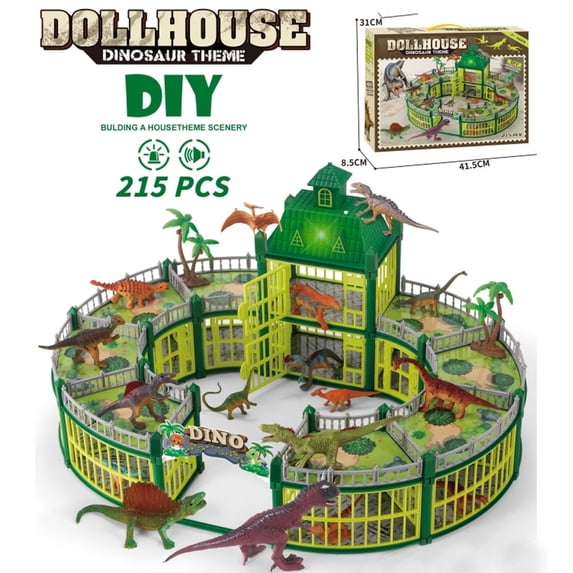 JoyStone 215 PCS Dinosaur Figure Playset, Dinosaur House Toy with Light ...