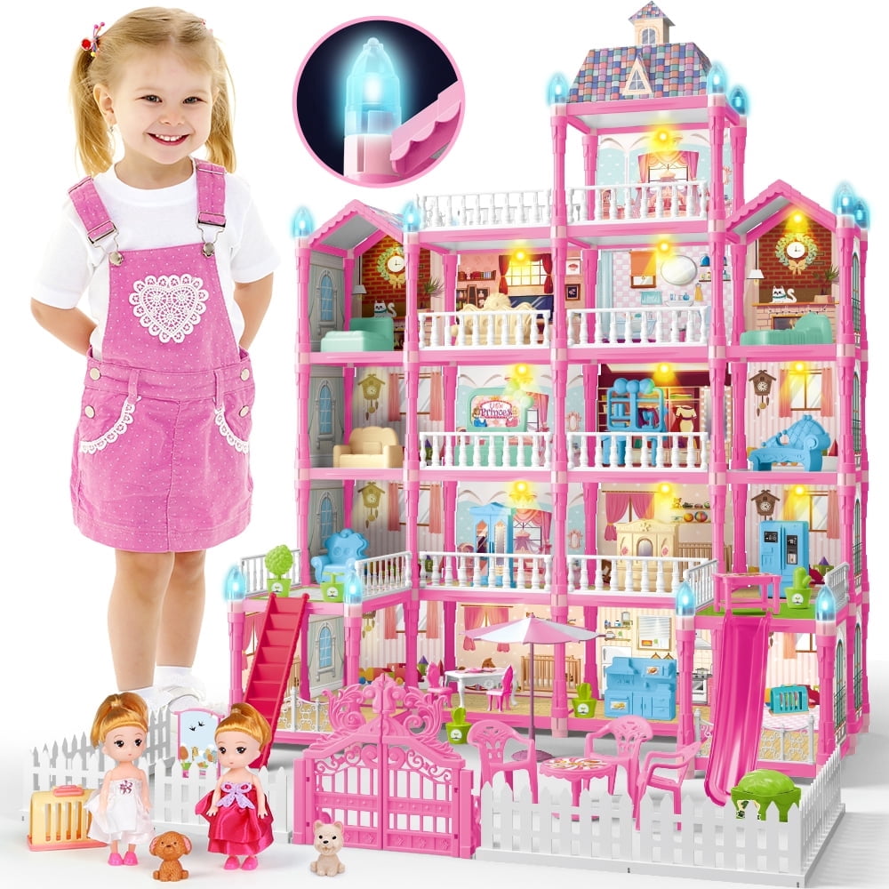 JoyStone Doll House for Girls, 5-Story 19 Rooms Playset, LED Lights, 2 ...