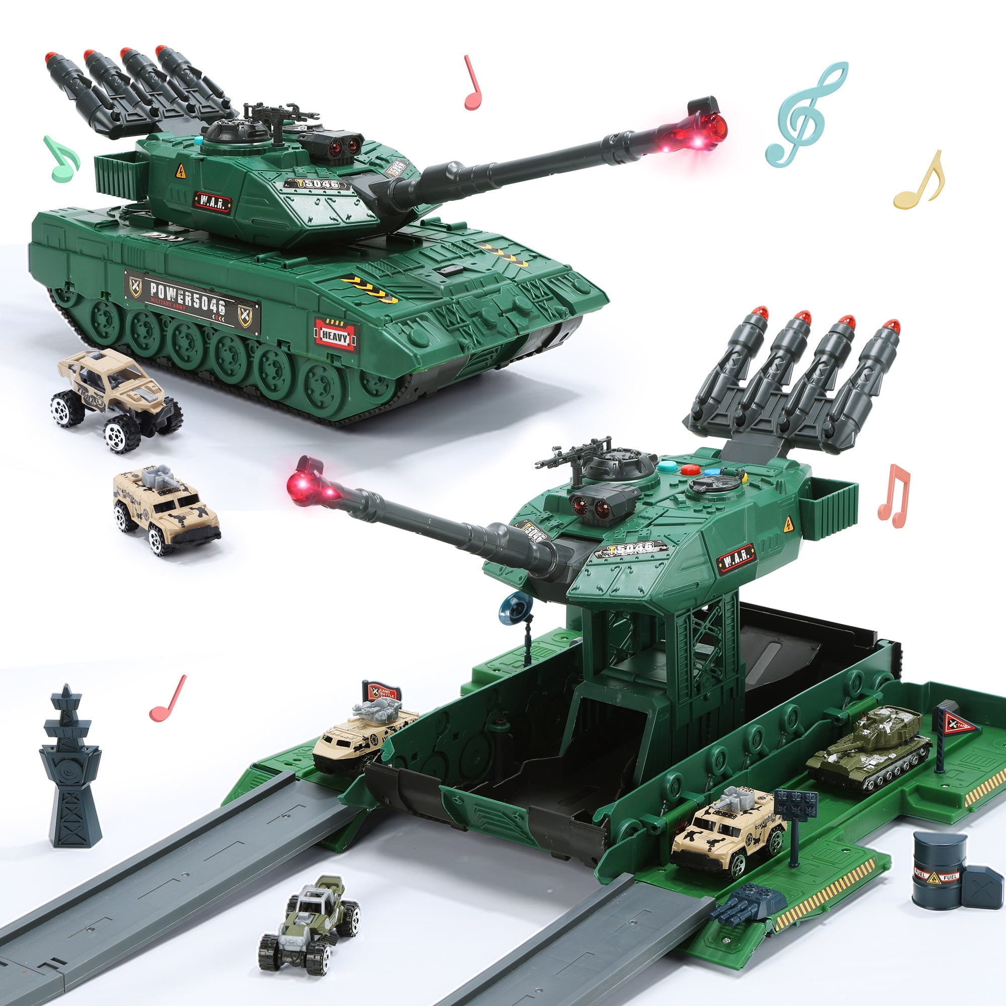 JoyStone Double Track Tank Toy Playset, Army Green Tank with Lift ...