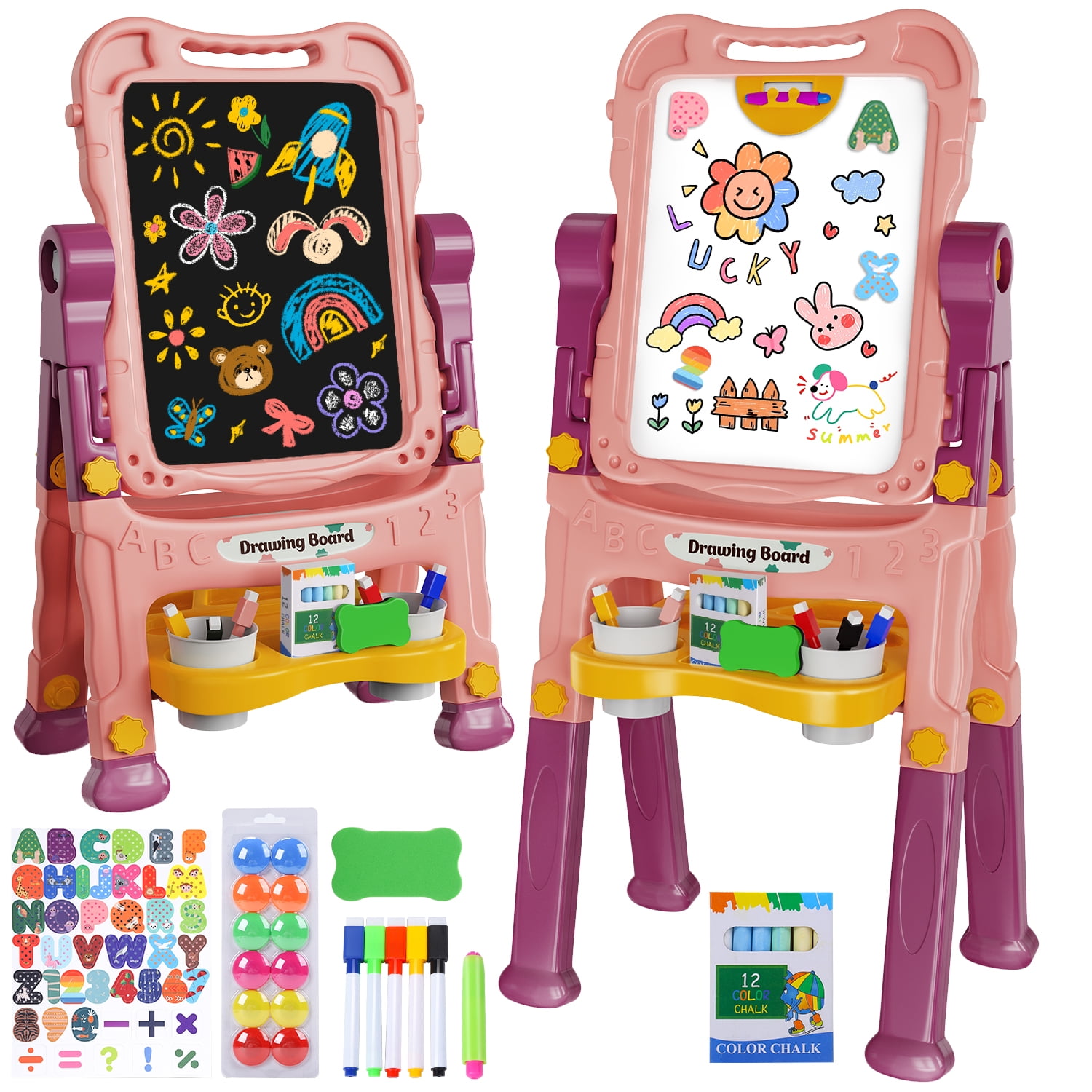 JoyStone Easel for Kids with Magnetic White Board & Chalk Board, 4 in 1 ...