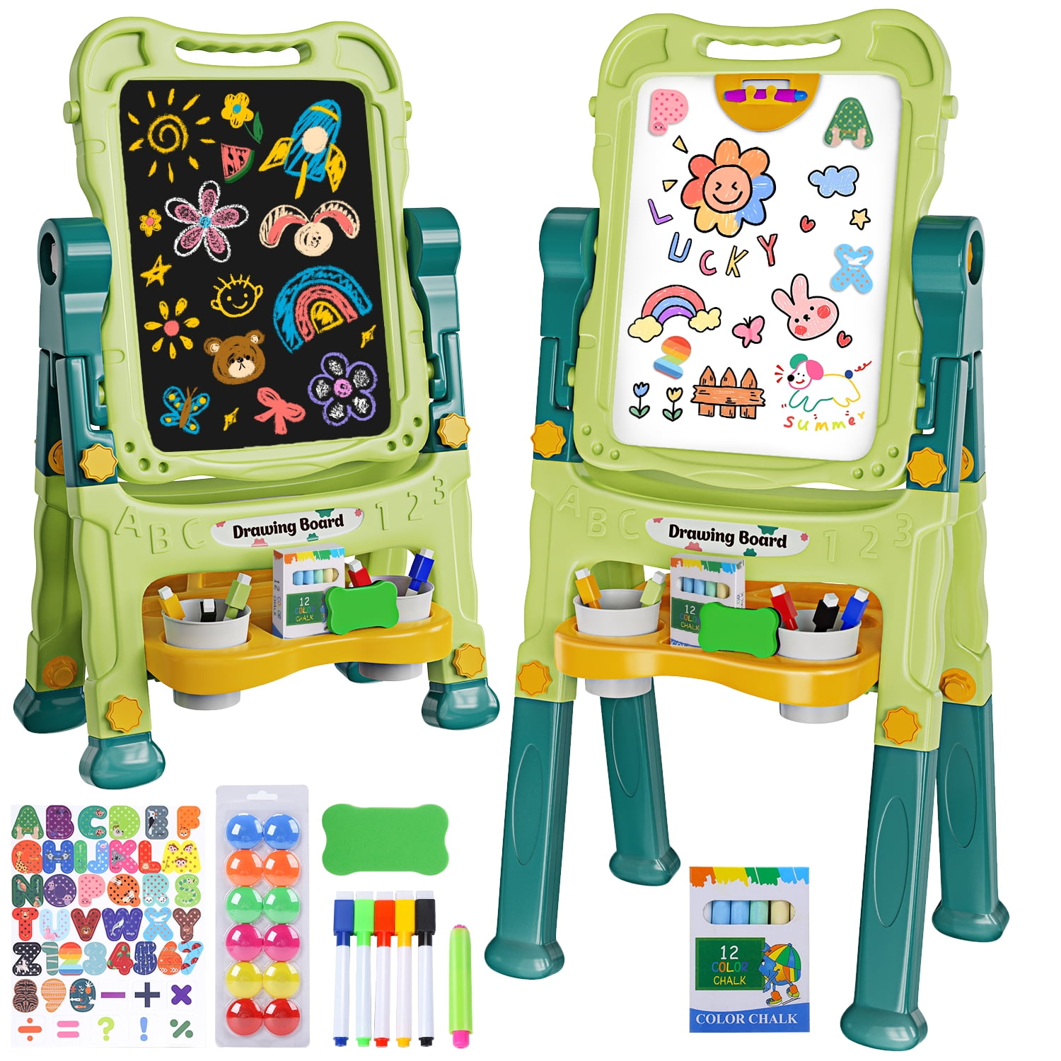 JoyStone Easel for Kids with Magnetic White Board & Chalk Board, 4 in 1 ...