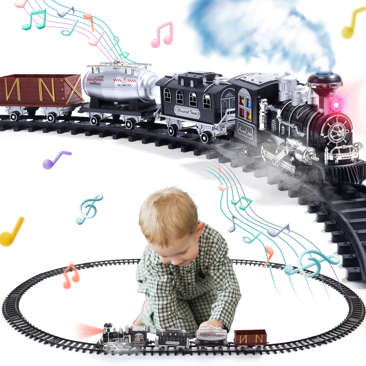JoyStone Electric Train Set Toys for Boys with Smokes, Lights & Sound ...