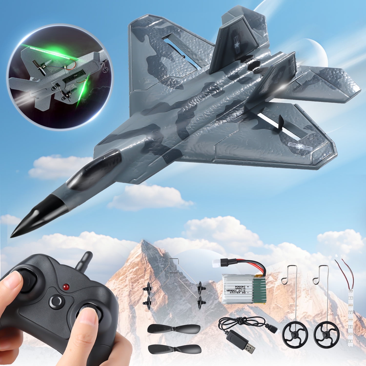 JoyStone F22 Raptor Jet Airplane Model, 2 Channels 2.4 GHz RC Plane Toy ...